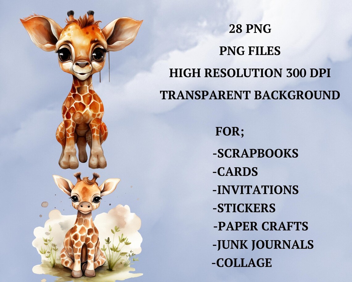 28 Watercolor Cute Baby Giraffe Clipart Baby Giraffe PNG - Etsy