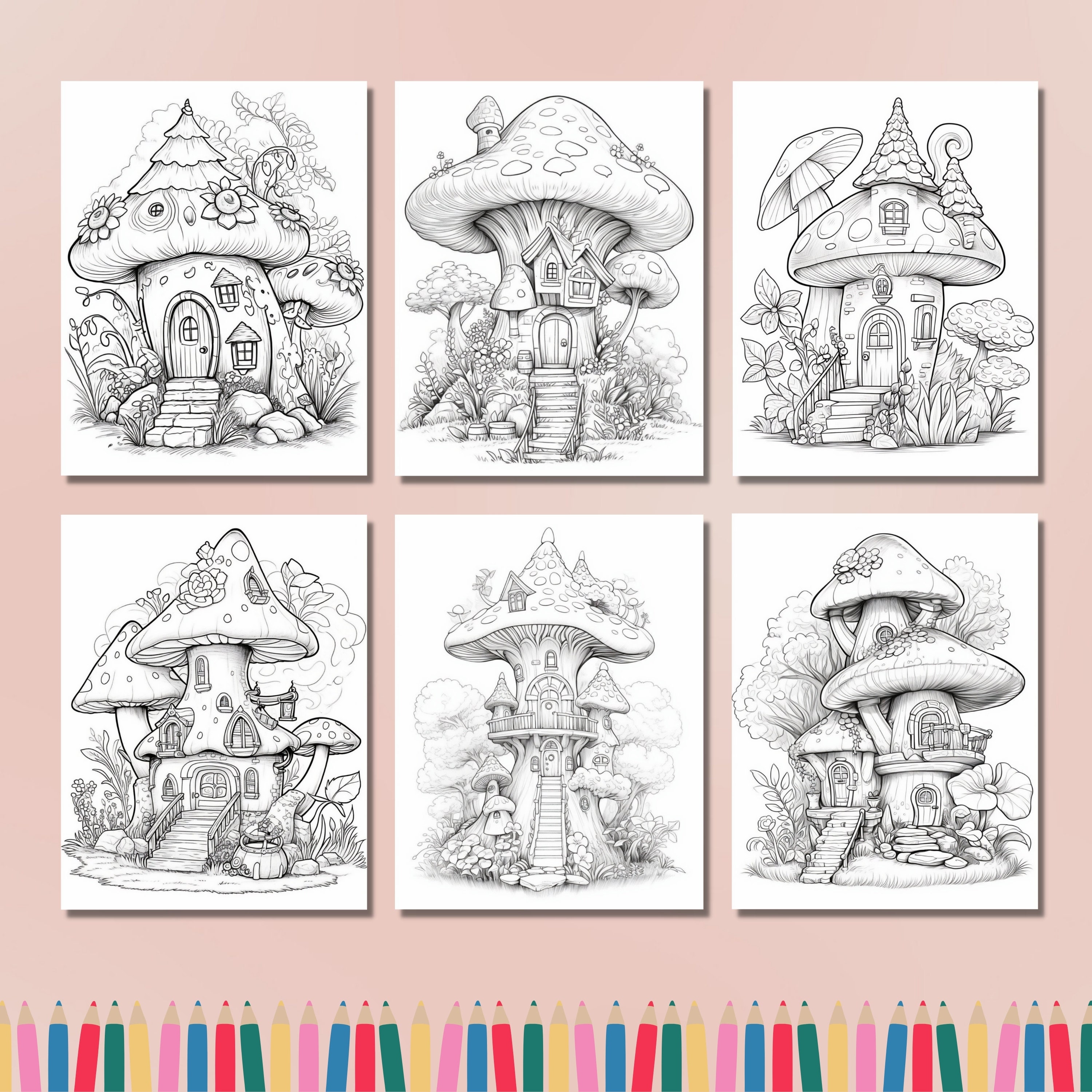 30 Mushroom Houses Coloring Page , Blooming Mushrooms, Coloring Book ...
