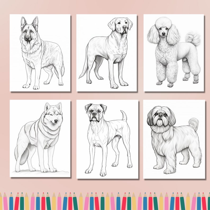 70 Dog Breeds Coloring Page Book, Adults and Kids Instant Download ...