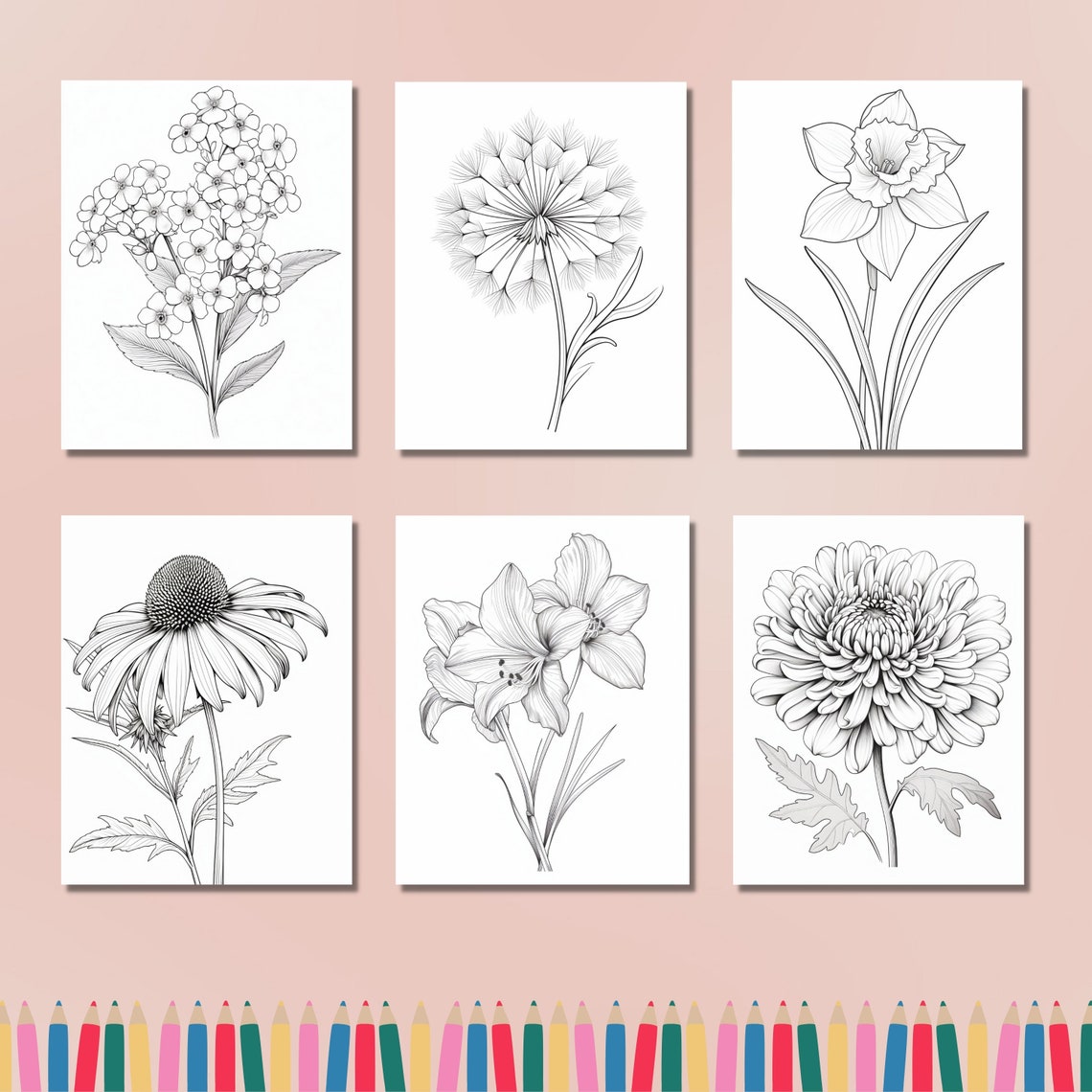 100 Botanical Flowers Coloring Book Pages, Blooming, Adults and Kids ...