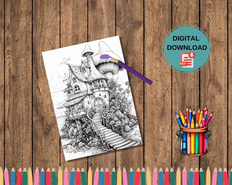 45 Fairy Homes Coloring Book, Printable PDF for Adults and Kids-haunted ...