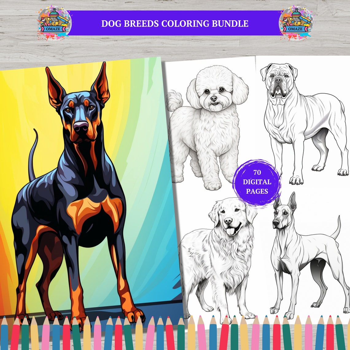 70 Dog Breeds Coloring Page Book, Adults and Kids Instant Download ...