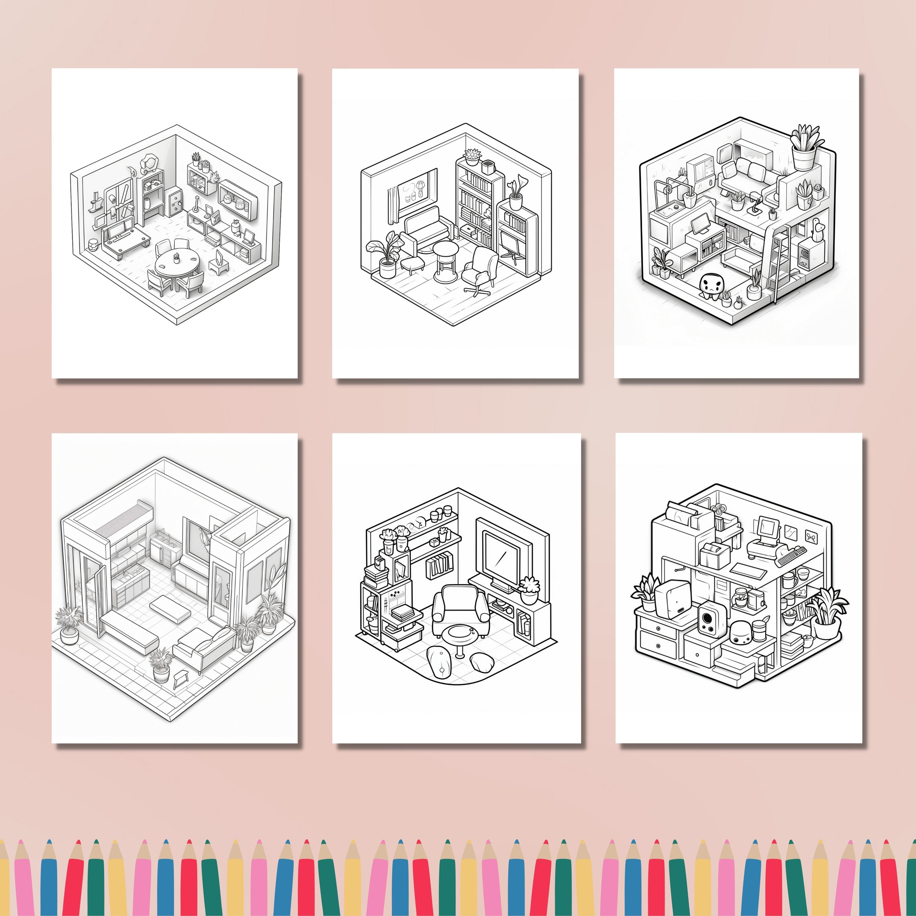 60 Pocket Room Cute Coloring Book for Relaxing, Printable Boho Cozy ...