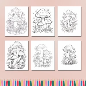 35 Blooming Mushrooms Coloring Book Pages, Fantasy Floral, Mushroom ...