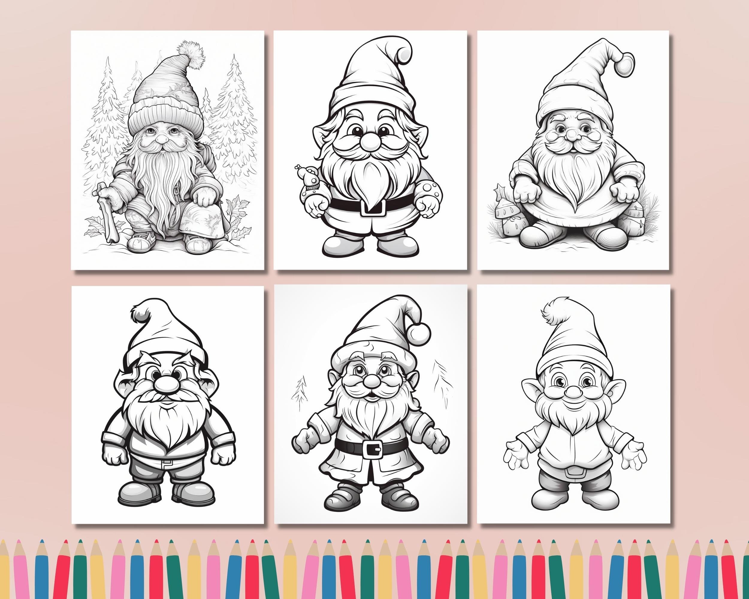 42 Christmas Gnomes Coloring Book Pages, Xmas Noel Gnome Coloring Pages ...