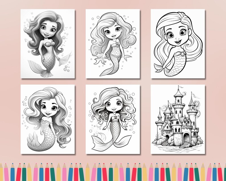 32 Cute Mermaid Coloring Pages Adult and Kids Coloring Book - Etsy