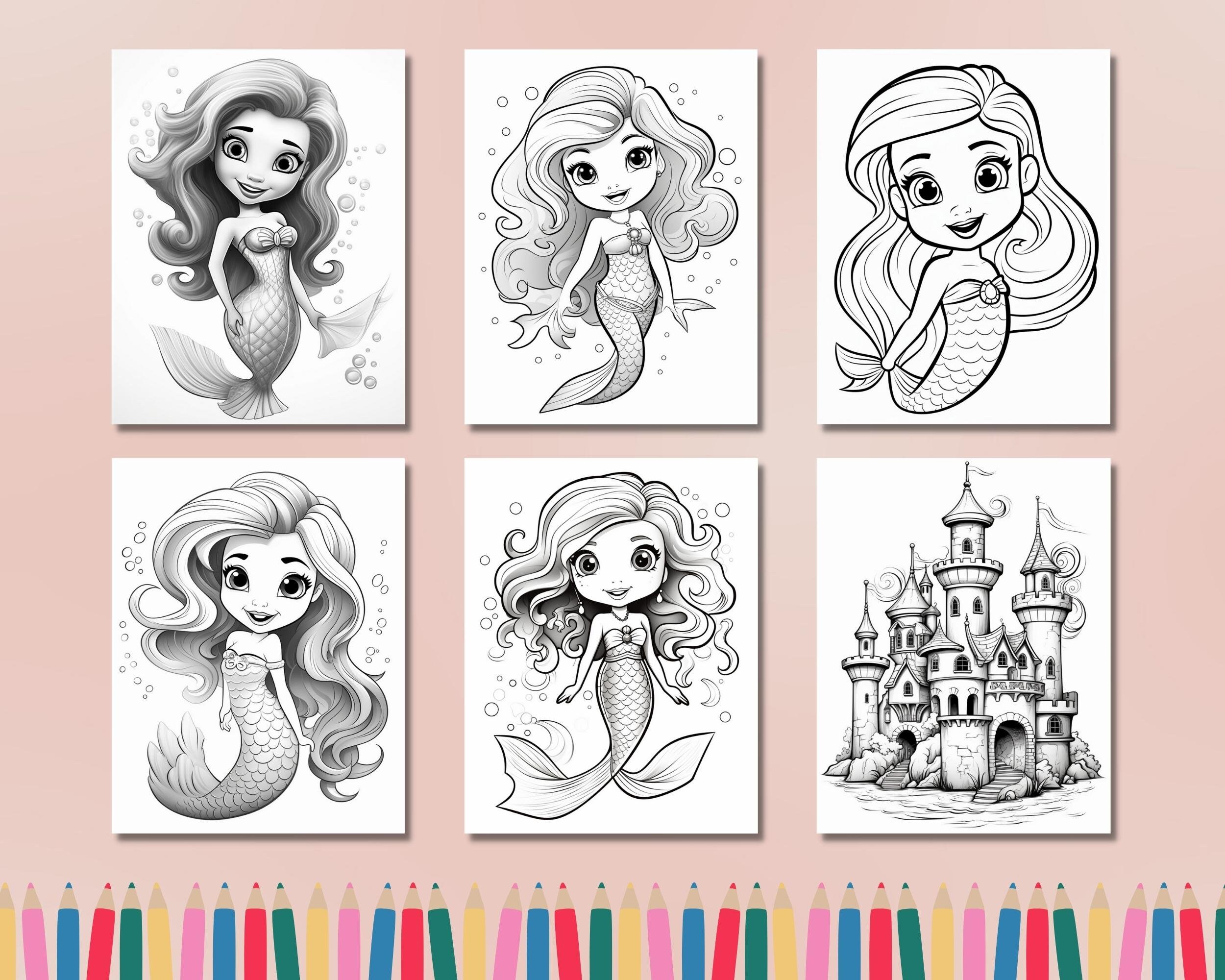 32 Cute Mermaid Coloring Pages Adult and Kids Coloring Book, Mermaid ...