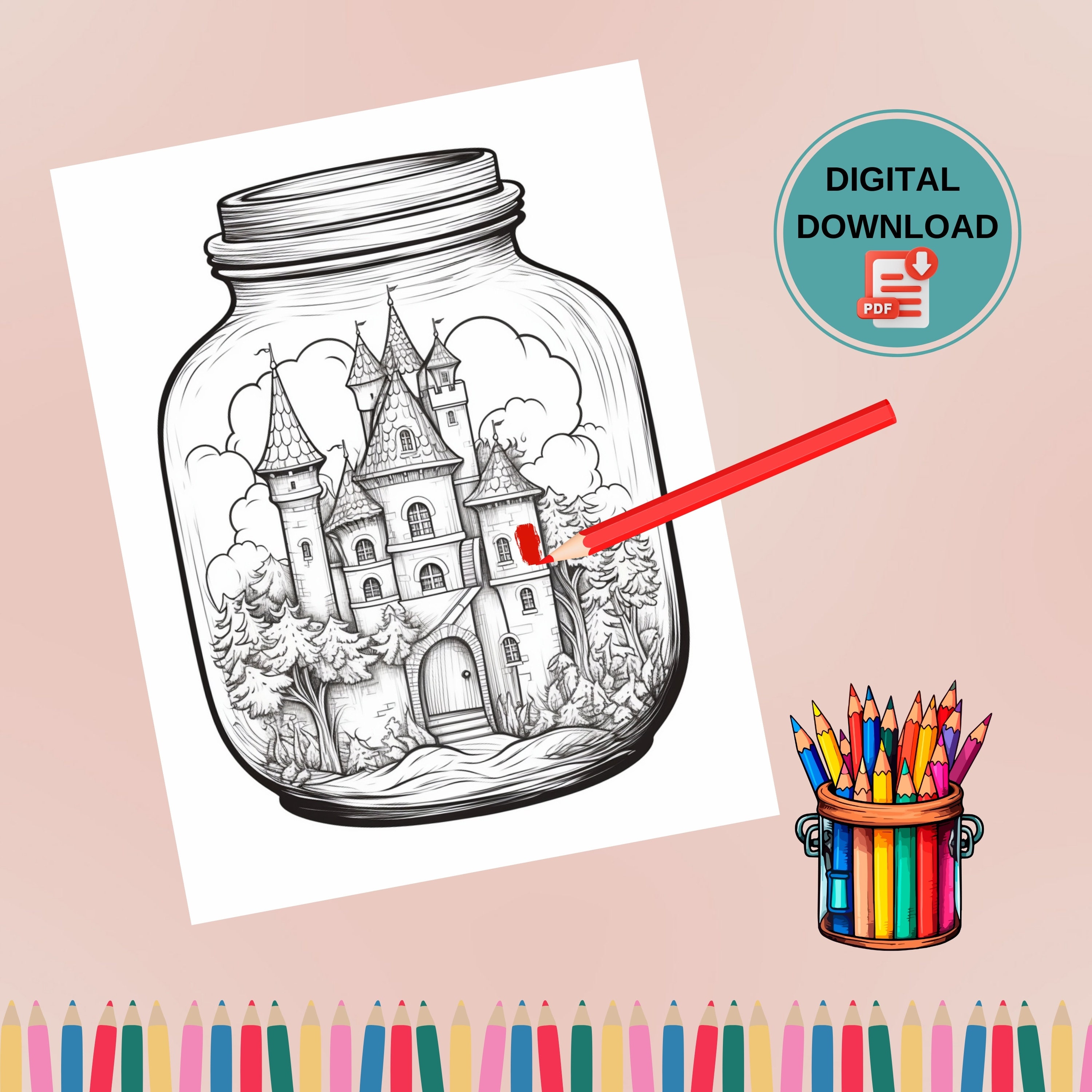 60 Fantasy Jars Coloring Book Pages, Magical Landscape Coloring Pages ...