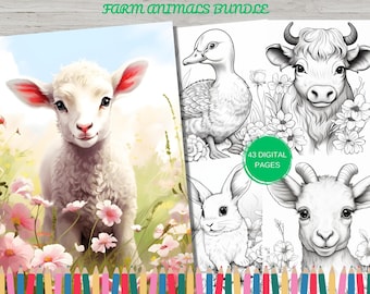 42 Floral Little Farm Animals Coloring Book, Printable Cute Baby Farm ...