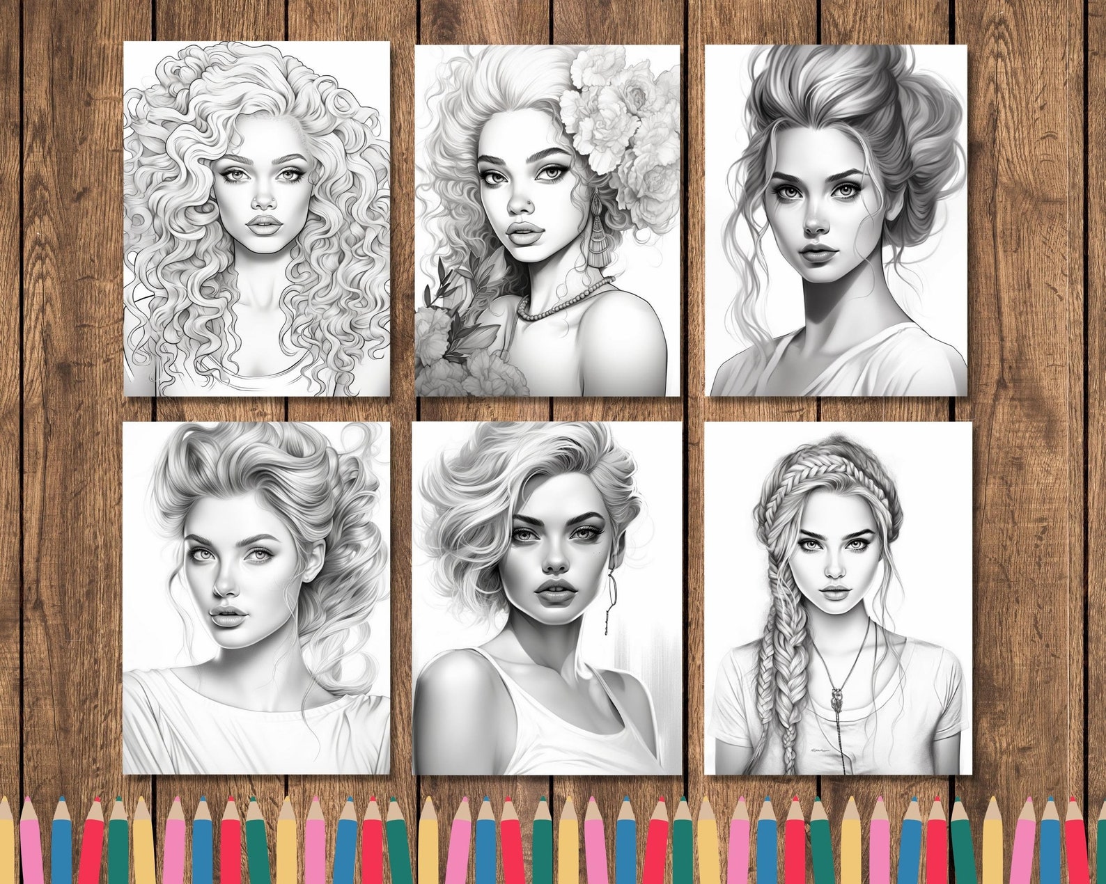 40 Beautiful Women Coloring Pages for Adults Grayscale Coloring Books ...