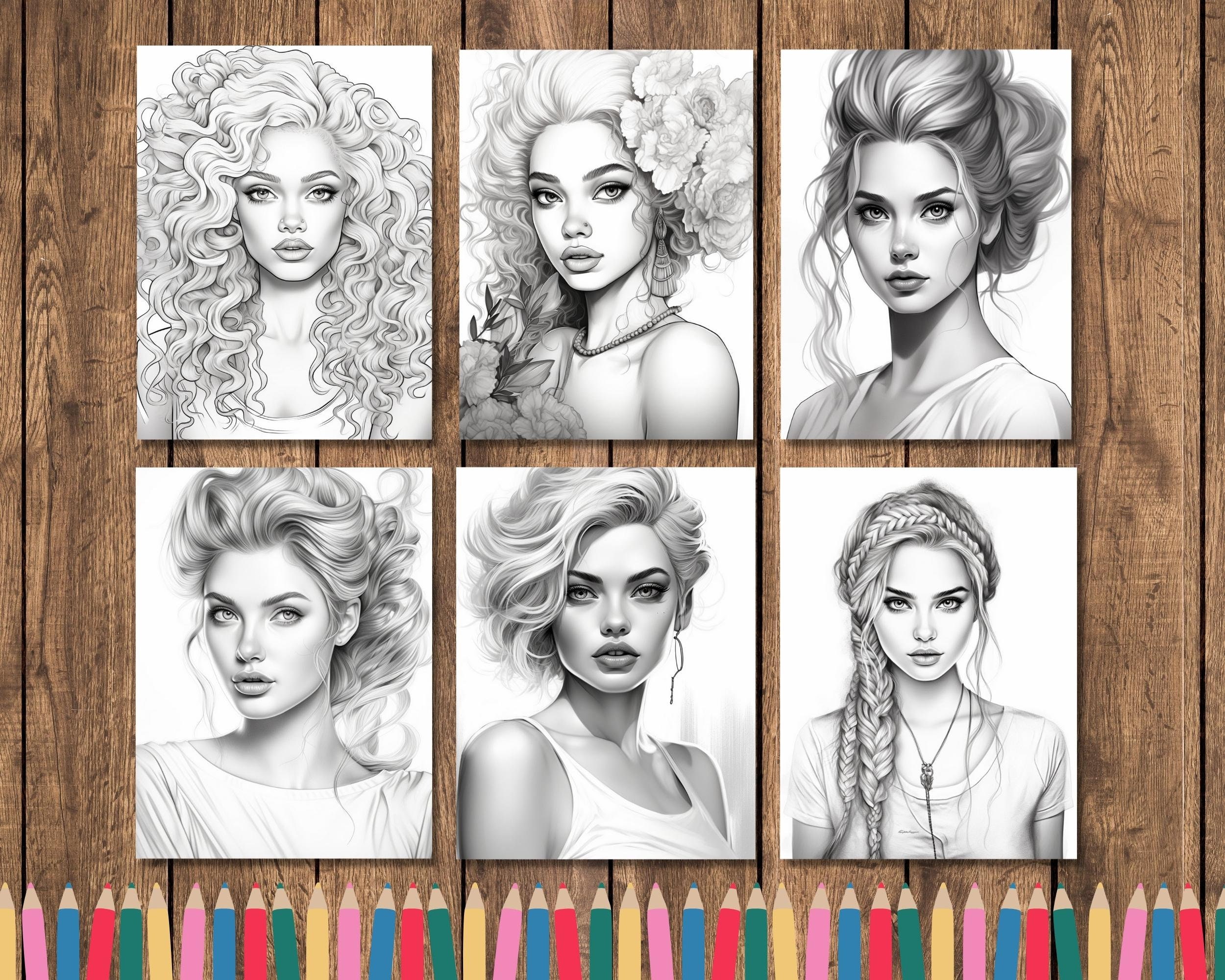 40 Beautiful Women Coloring Pages for Adults Grayscale Coloring Books ...