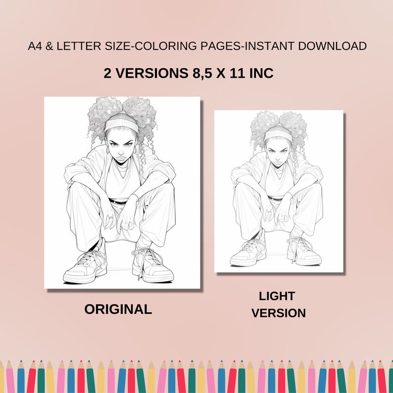 60 Anime Hip Hop Style Girls Coloring Book, Manga Stlye Coloring ...