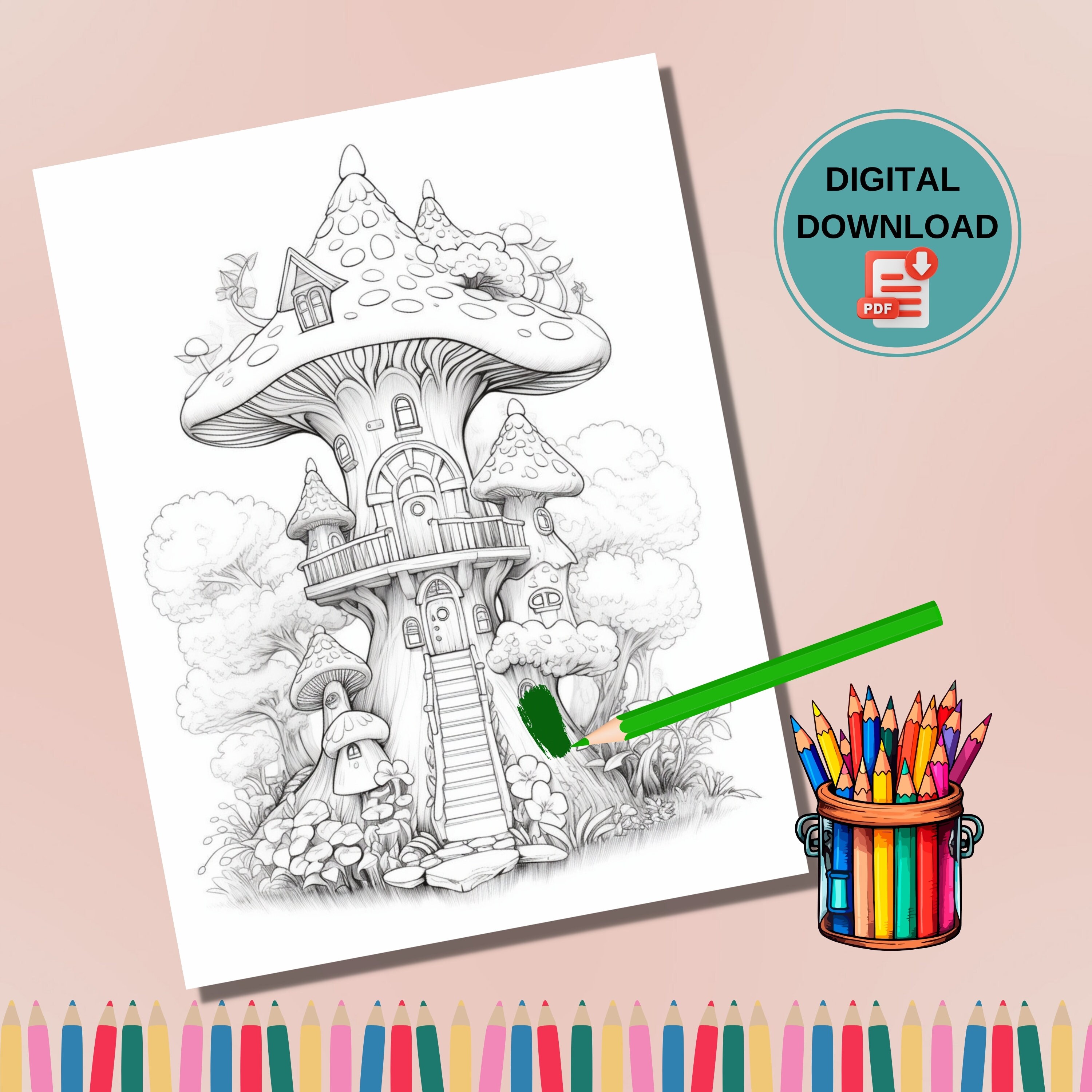 30 Mushroom Houses Coloring Page , Blooming Mushrooms, Coloring Book ...