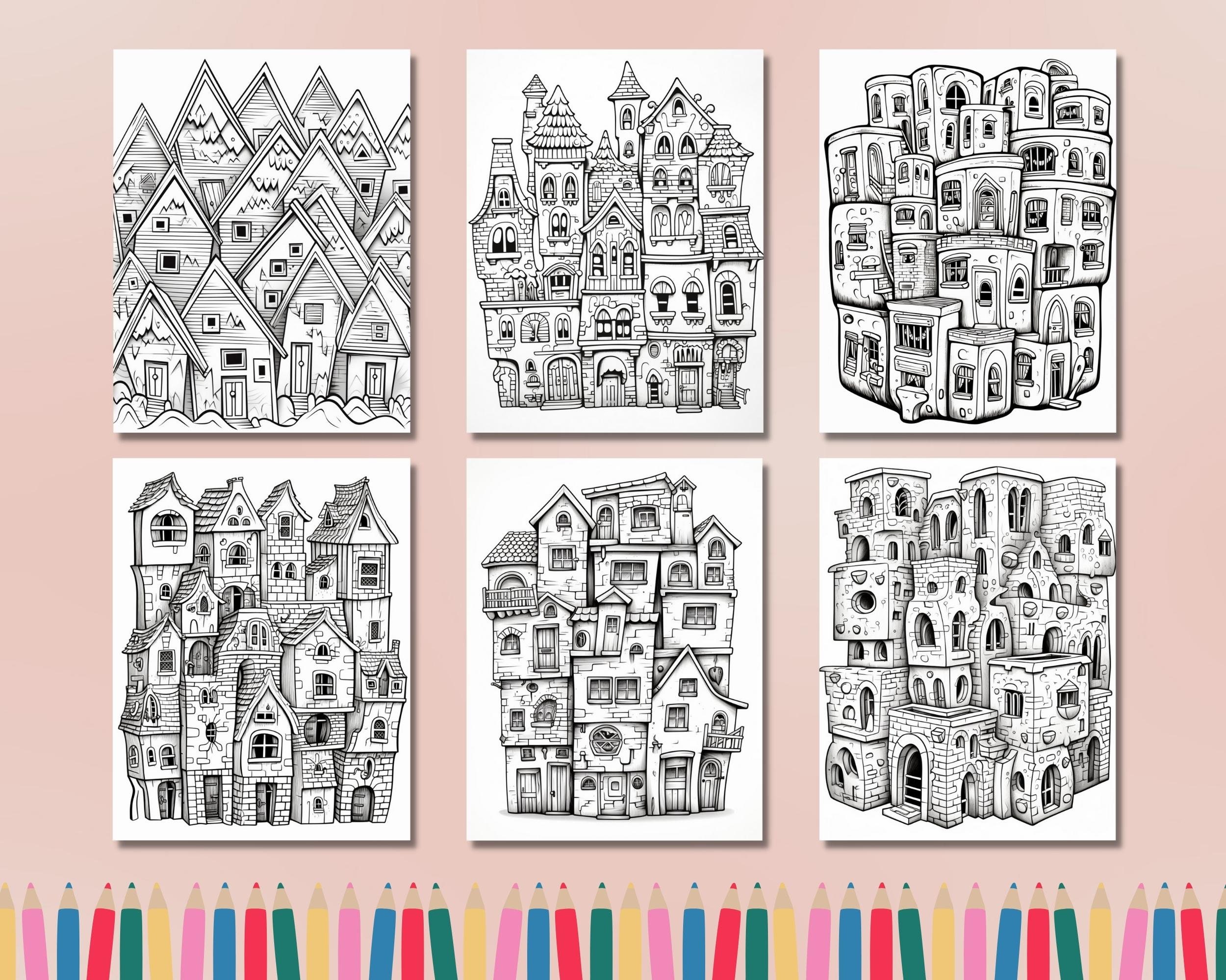 50 Doodle House Coloring Pages Unique Architectural Coloring - Etsy