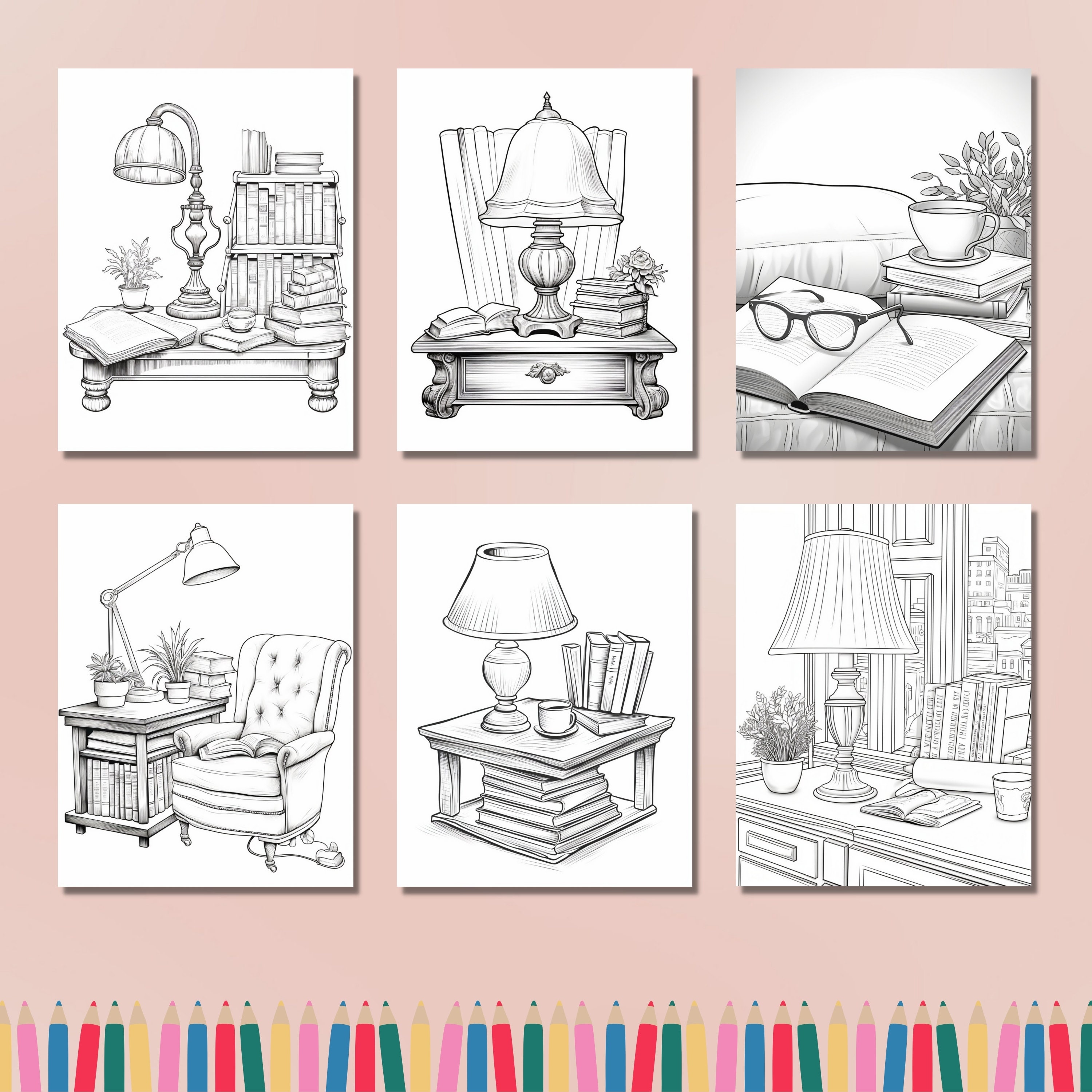 40 Reading Nook Coloring Pages Book Nook Pages, Bookshelf Coloring ...