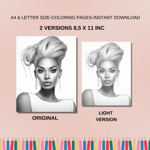 50 Beautiful Black Women Coloring Book Pages, Portraits Girl, Grayscale ...