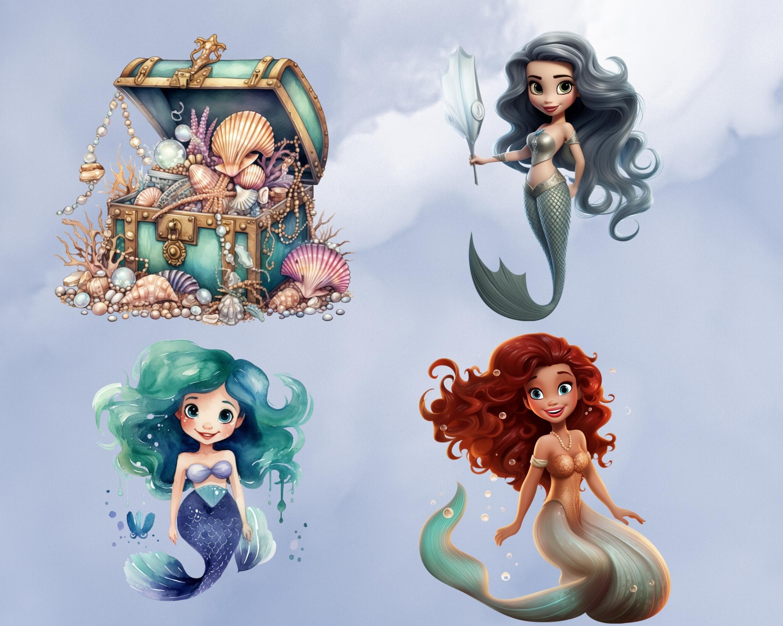 30 Mermaid Clipart Bundle Watercolor Cute Mermaid Clipart - Etsy