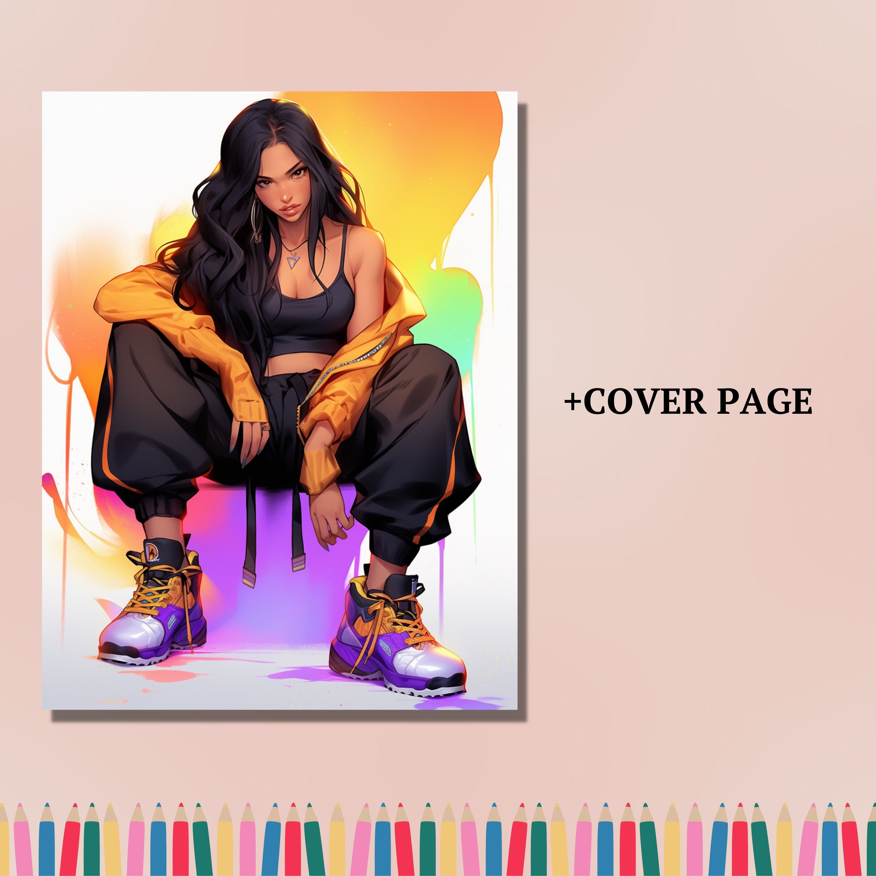 60 Anime Hip Hop Style Girls Coloring Book, Manga Stlye Coloring ...