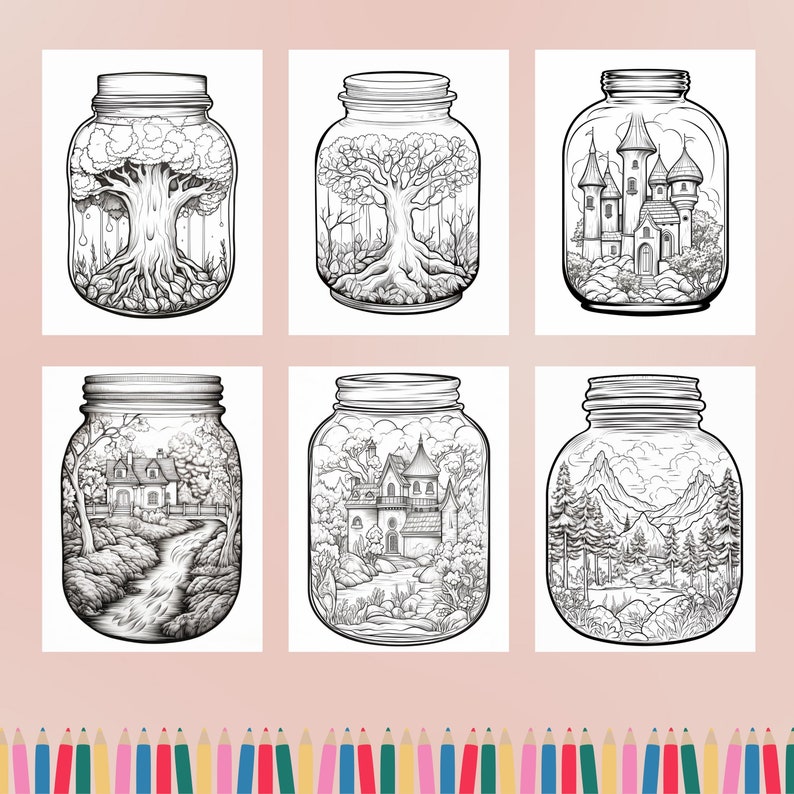 60 Fantasy Jars Coloring Book Pages, Magical Landscape Coloring Pages ...