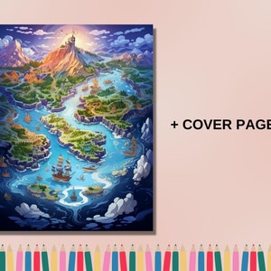 55 Fantasy Map Coloring Pages Adult and Kids Coloring Book, Fantasy ...
