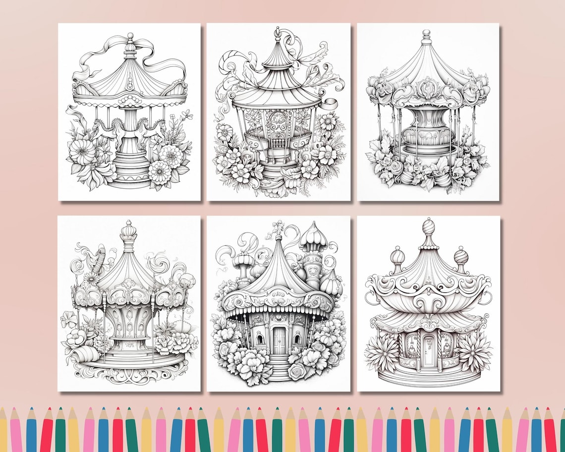 50 Bloming Carousel Coloring Book Pages Carousel Horse Coloring Sheets ...