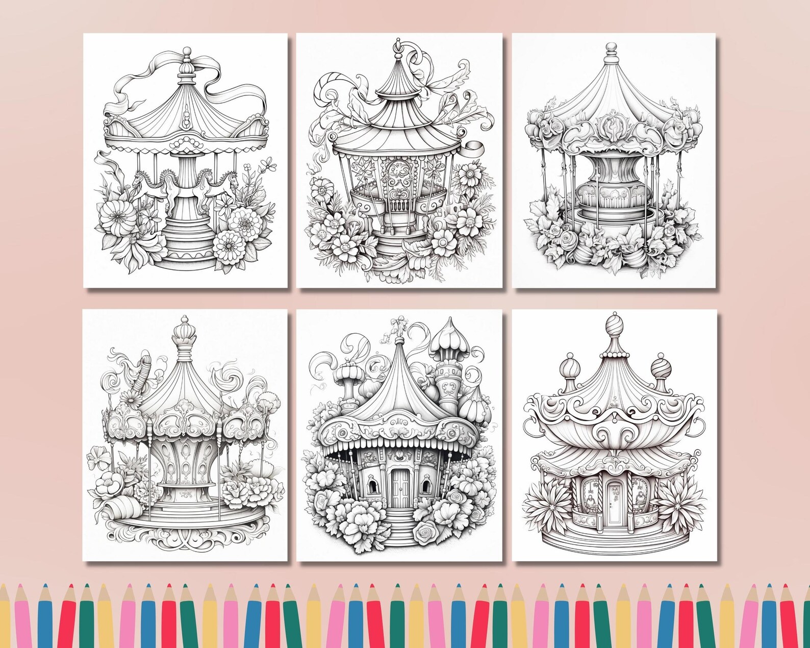 50 Bloming Carousel Coloring Book Pages Carousel Horse Coloring Sheets ...