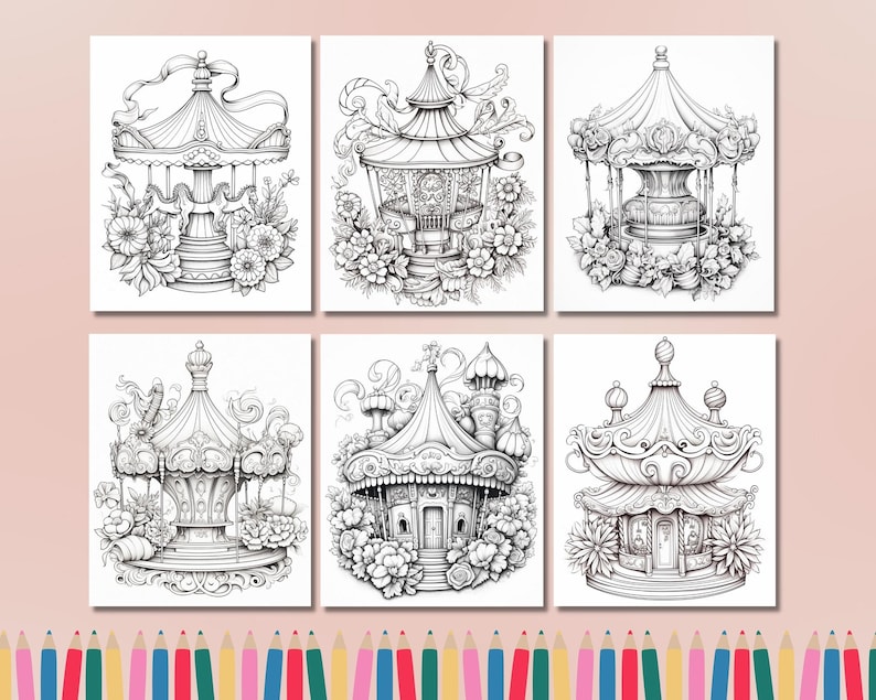 50 Bloming Carousel Coloring Book Pages Carousel Horse Coloring Sheets ...