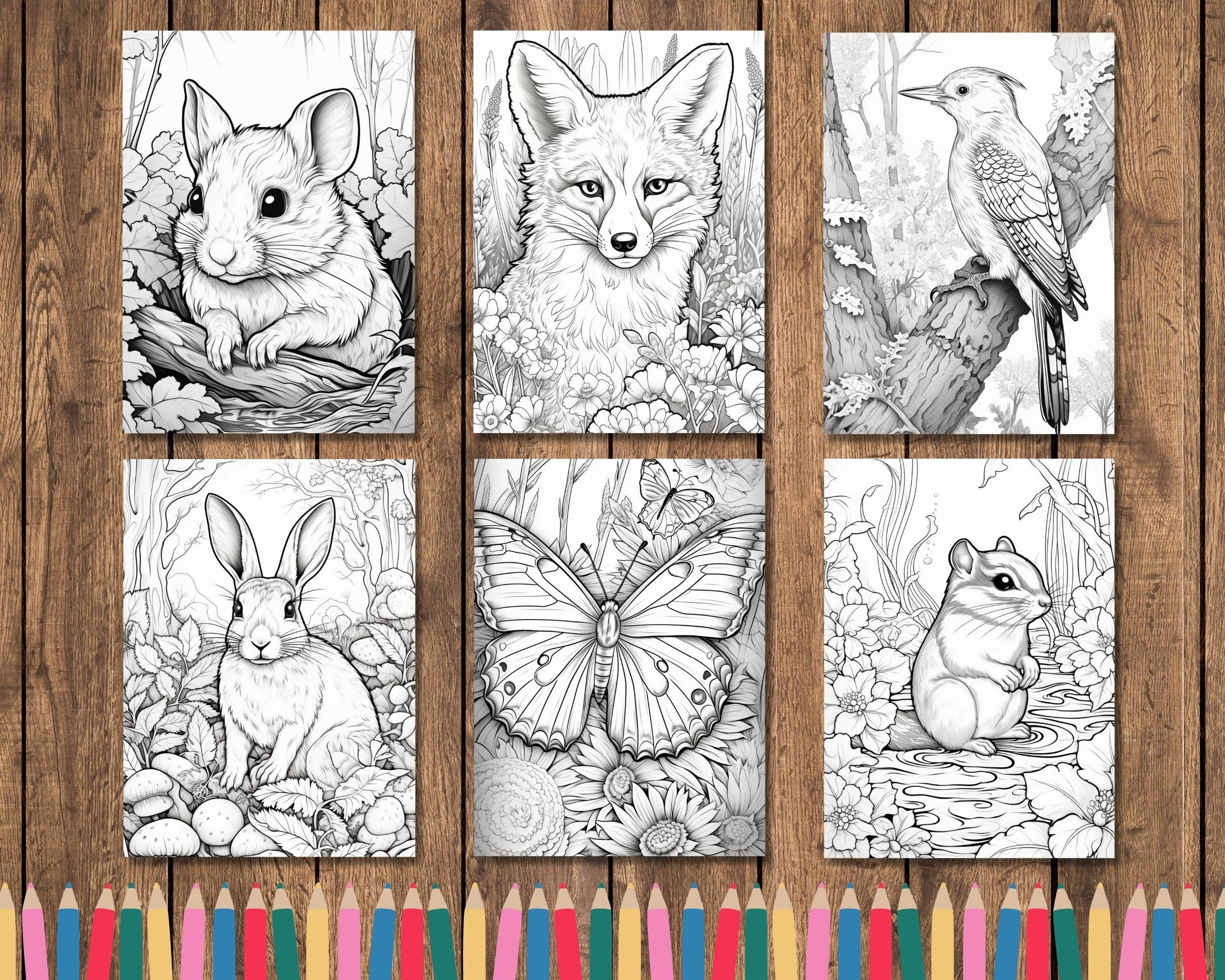 30 Floral Woodland Animals Coloring Book, Printable Forest Animals ...