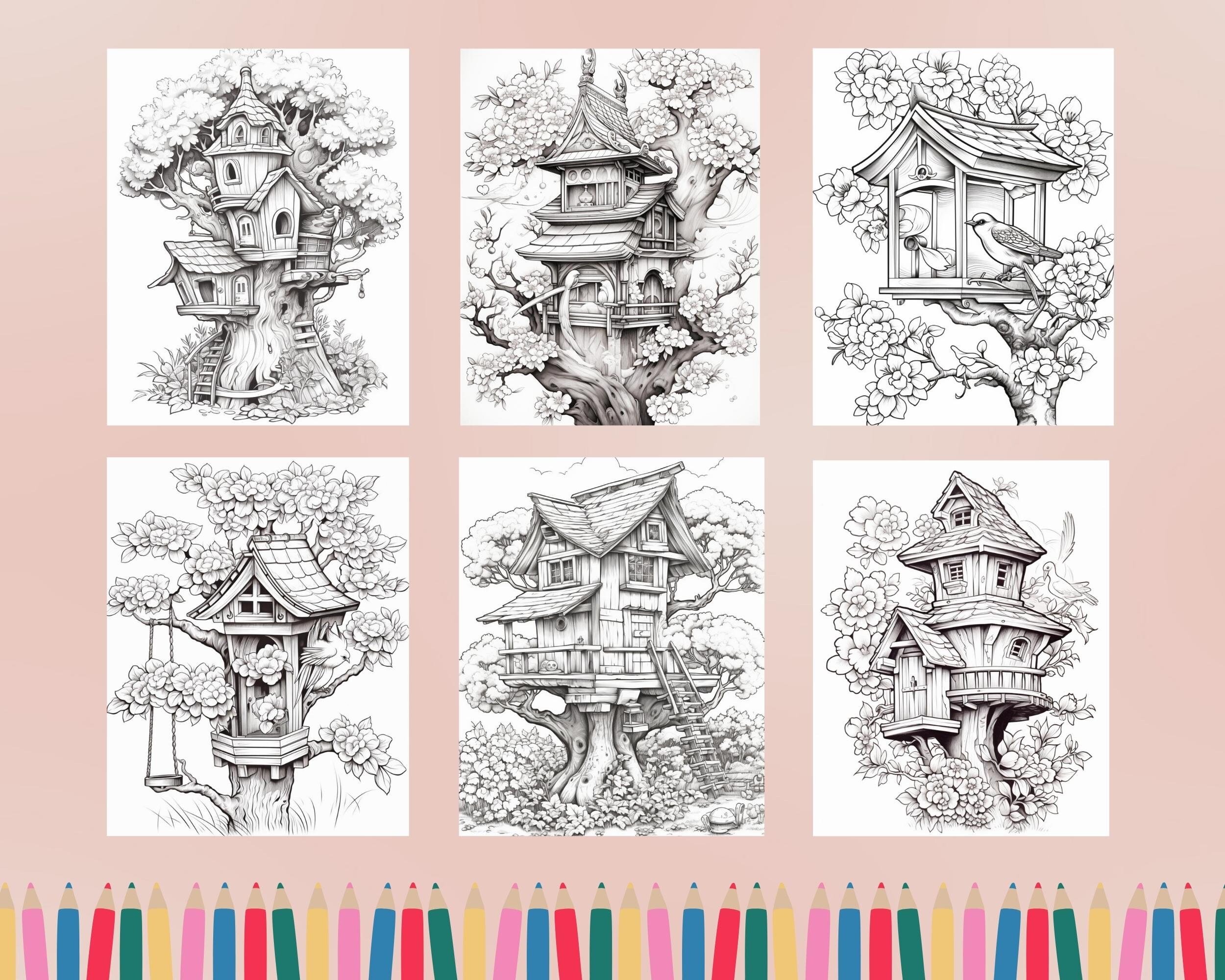 40 Bird-style Fairy Houses Coloring Book Pages - Bird Houses Cute ...