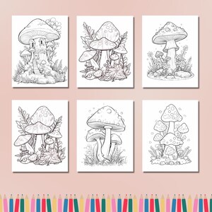 35 Blooming Mushrooms Coloring Book Pages, Fantasy Floral, Mushroom ...
