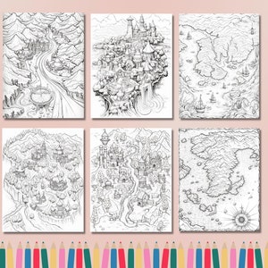 55 Fantasy Map Coloring Pages Adult and Kids Coloring Book, Fantasy ...