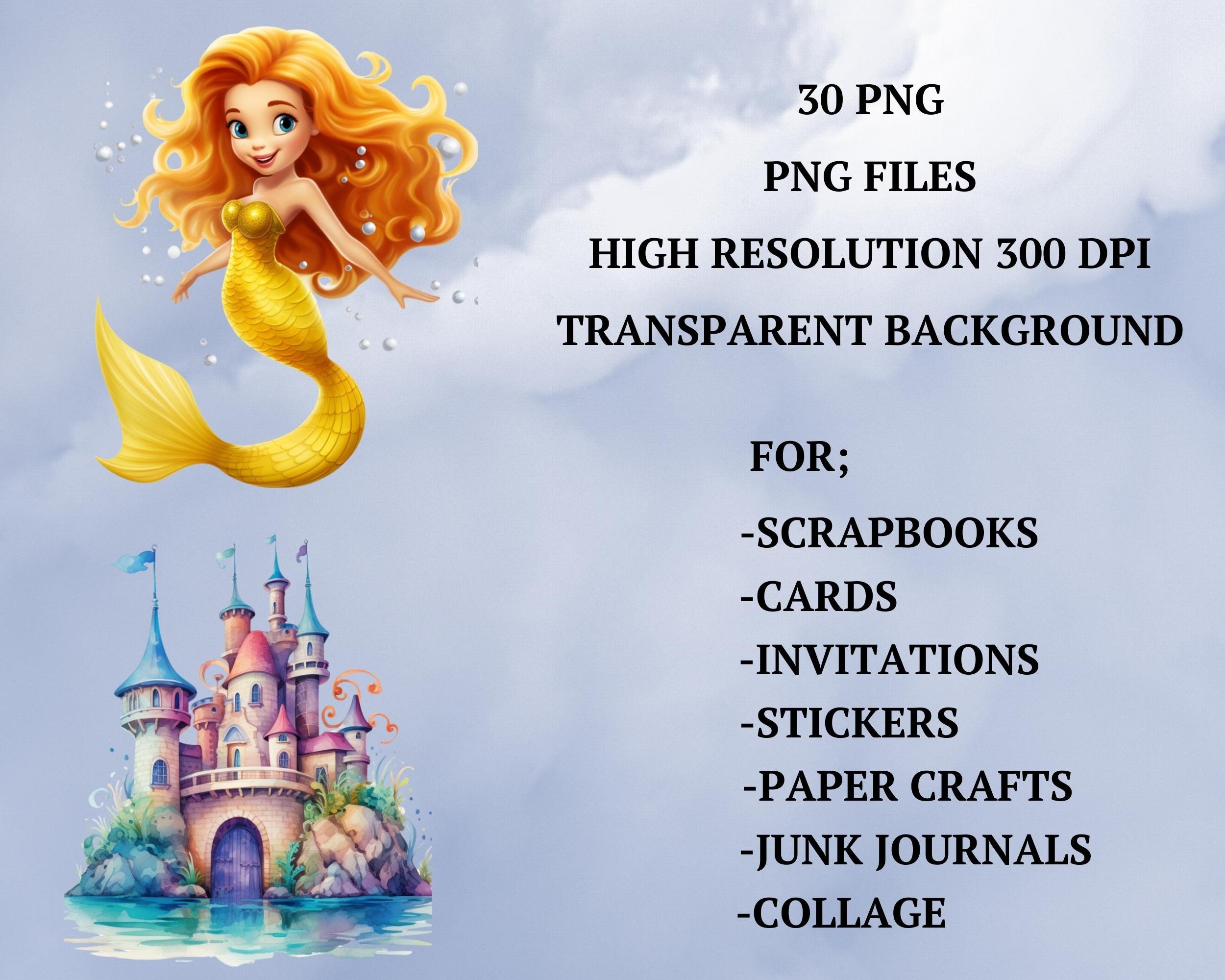 30 Mermaid Clipart Bundle Watercolor Cute Mermaid Clipart Png Sea Life ...