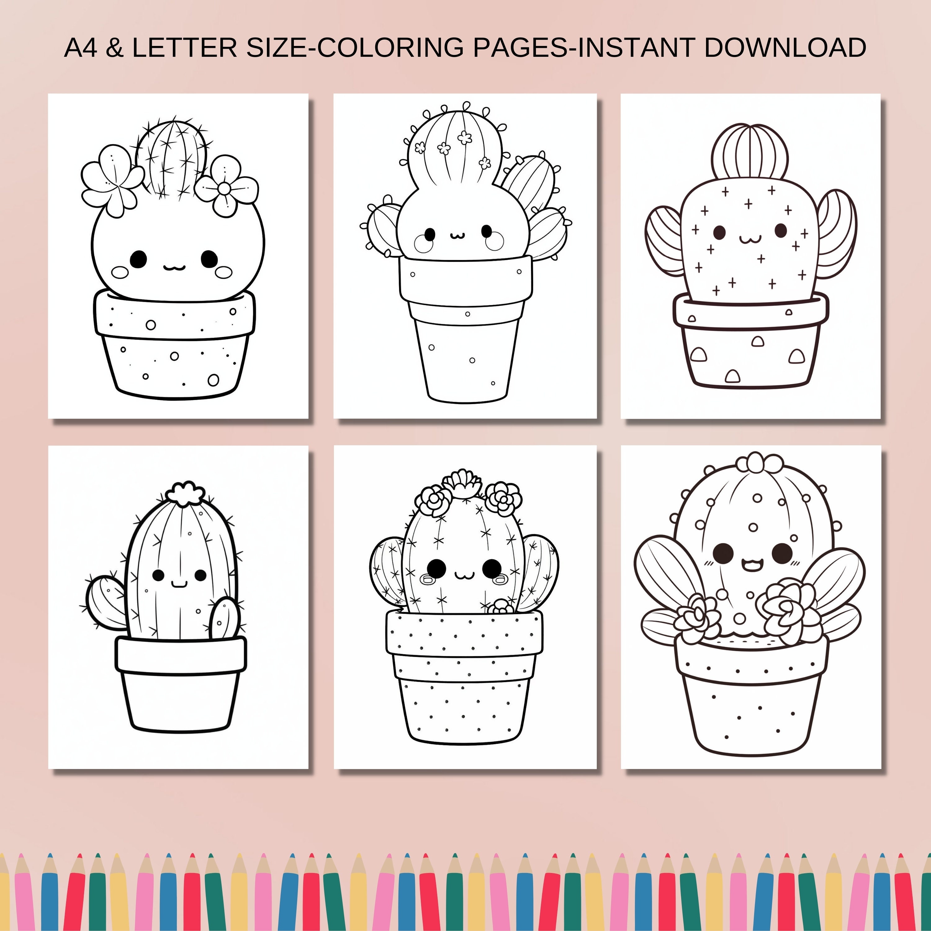50 Kawaii Cactus Coloring Pages Cute Cactus and Plants Cute Coloring ...