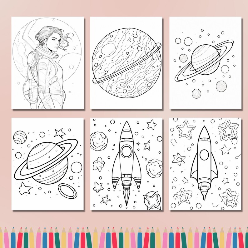 25 Space Coloring Pages for Adults and Kids, Planets Coloring Book ...