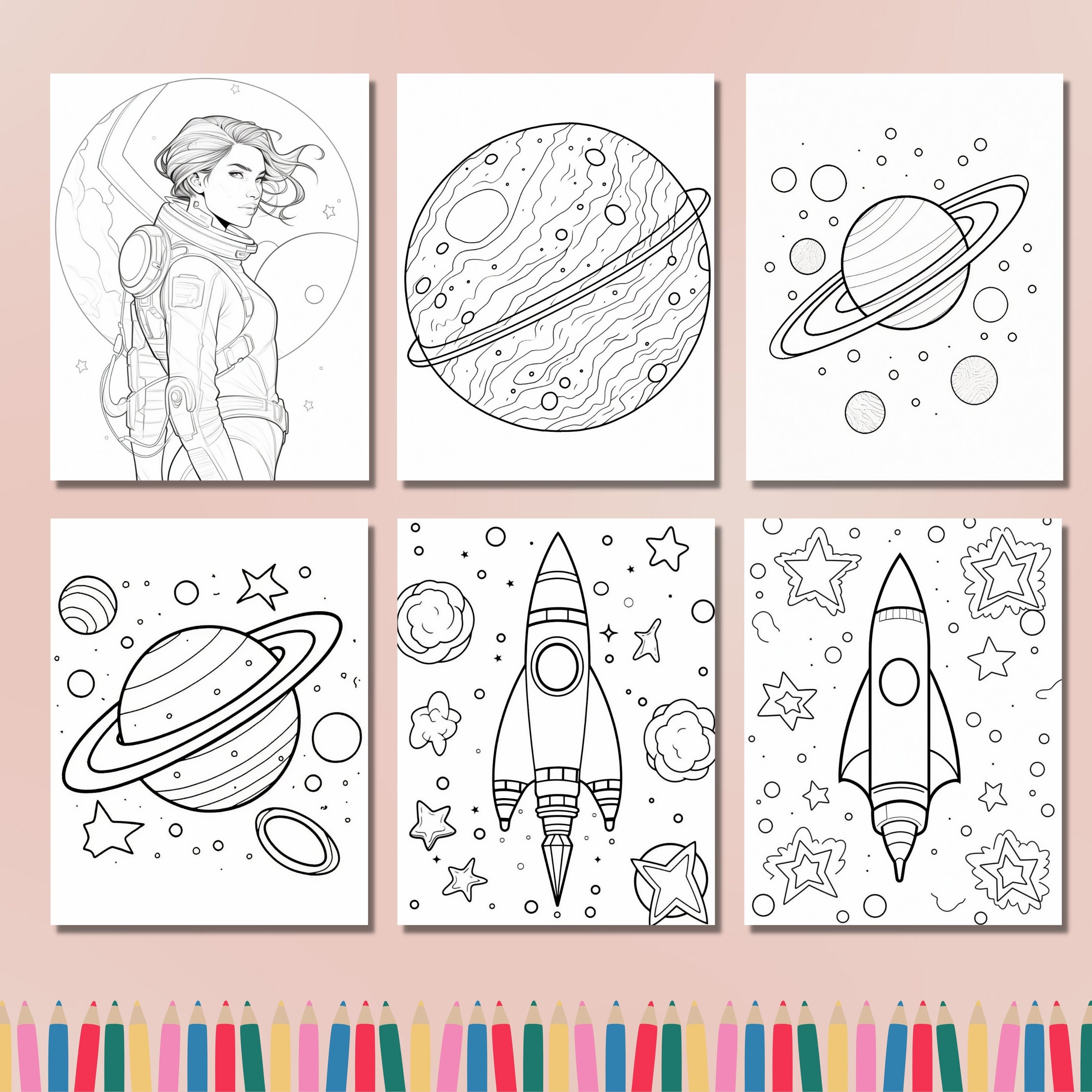 25 Space Coloring Pages for Adults and Kids, Planets Coloring Book ...