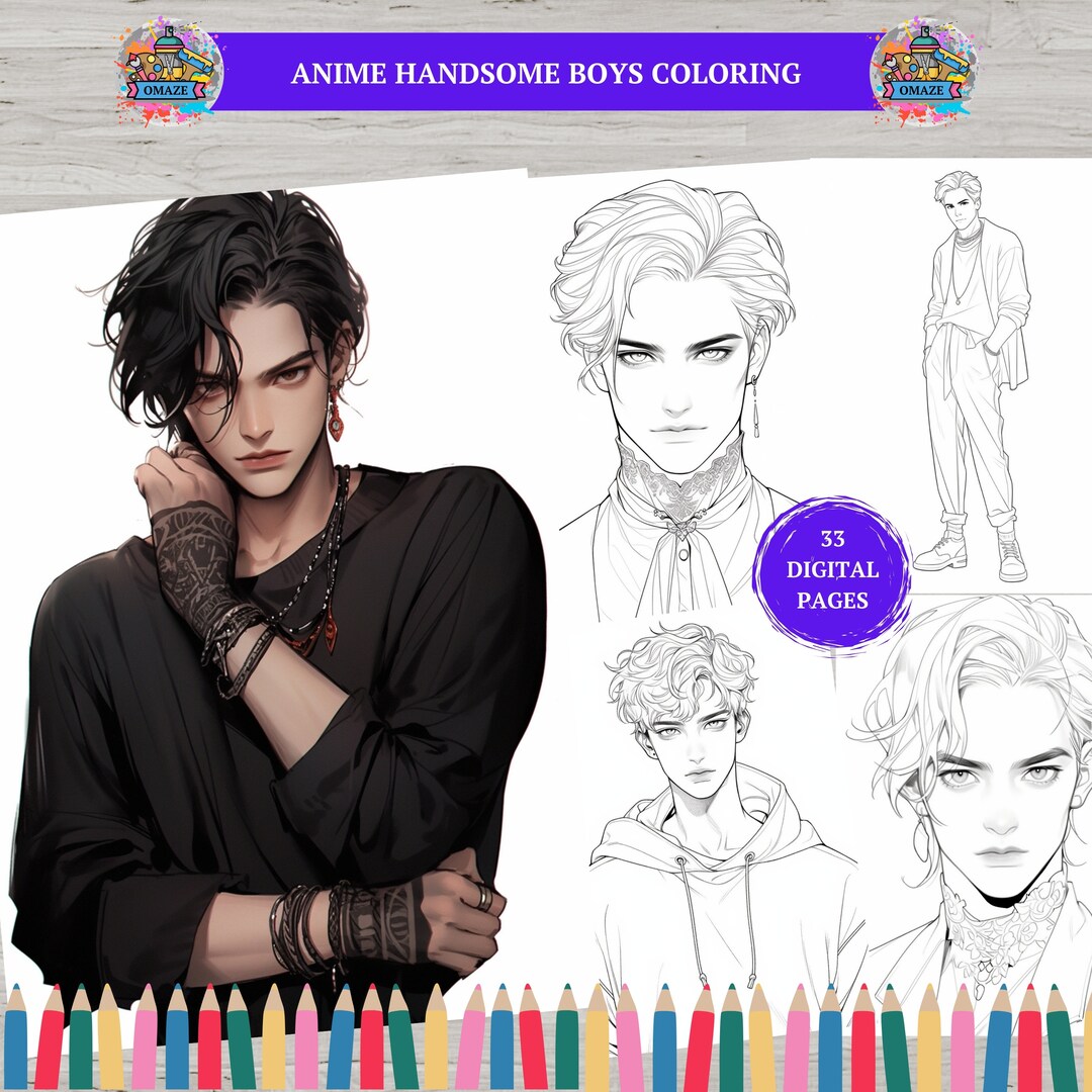 33 Anime Handsome Boys Coloring Book, Manga Fantasy Anime Coloring ...