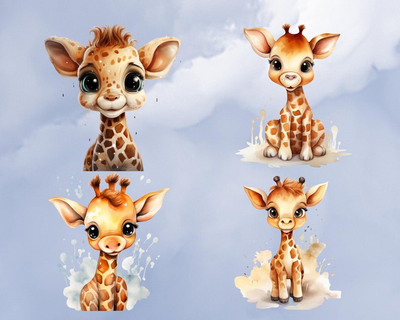 28 Watercolor Cute Baby Giraffe Clipart, Baby Giraffe PNG, Clip Art for ...