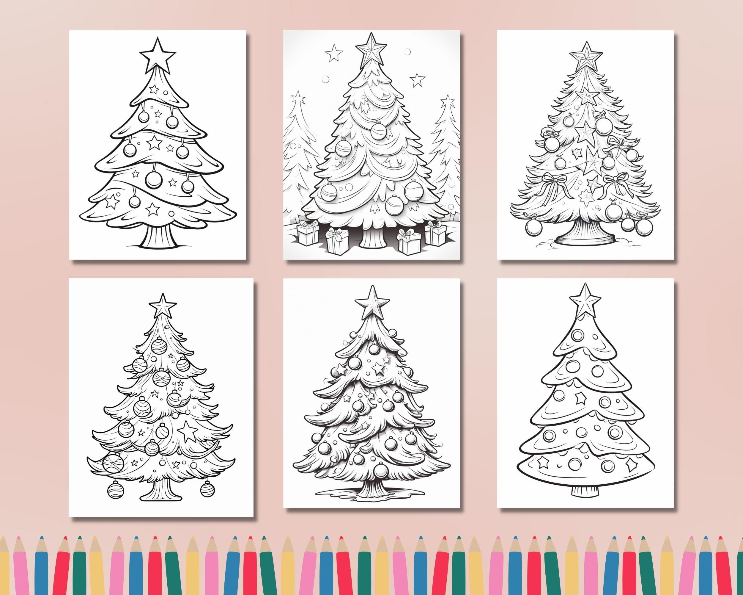 52 Christmas Tree Coloring Book, Printable Xmas Noel Holiday Coloring ...