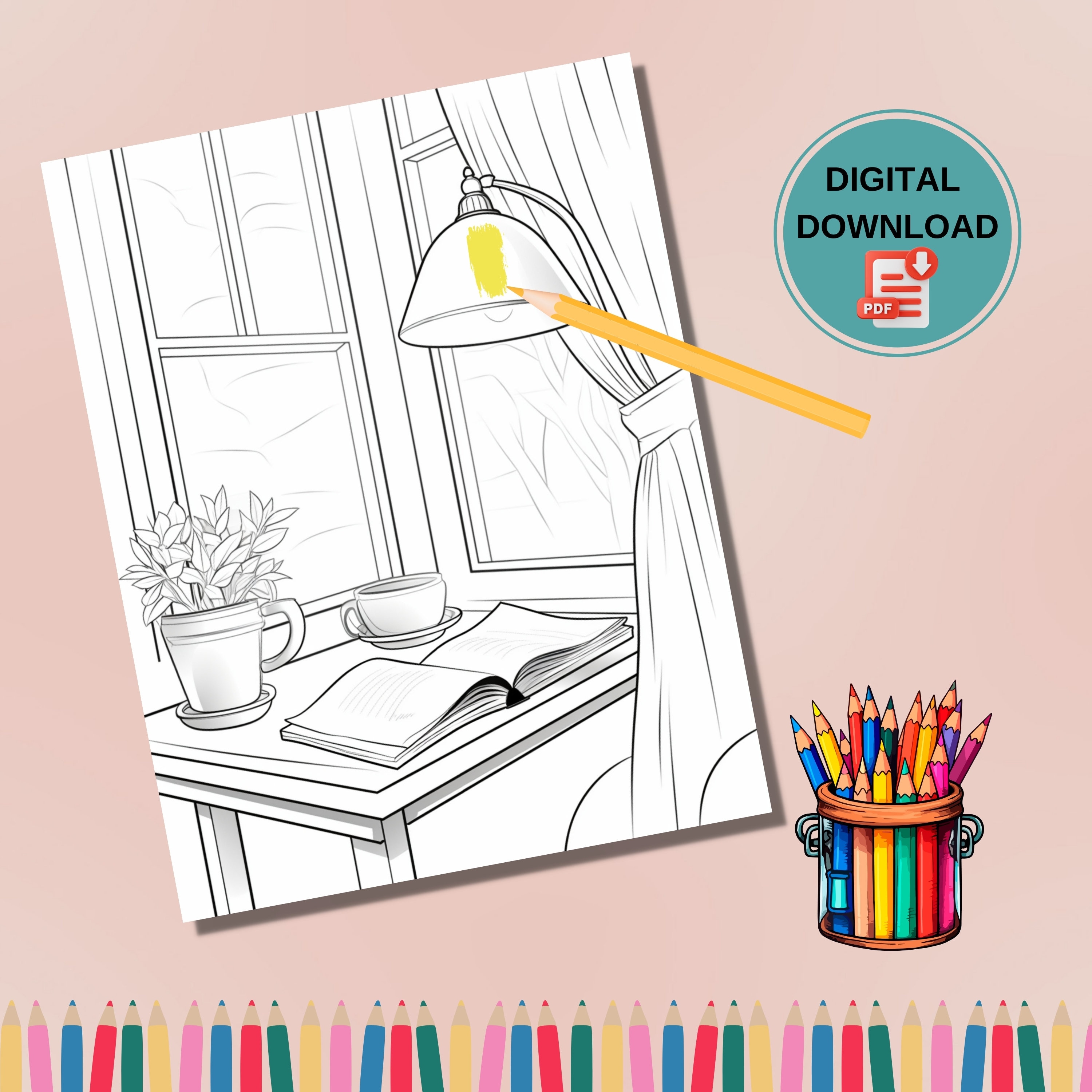 40 Reading Nook Coloring Pages Book Nook Pages, Bookshelf Coloring ...