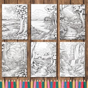 50 Nature Scenes Coloring Books, Nature Coloring Sheets - Printable PDF ...