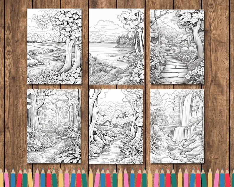 50 Nature Scenes Coloring Books, Nature Coloring Sheets Printable PDF ...