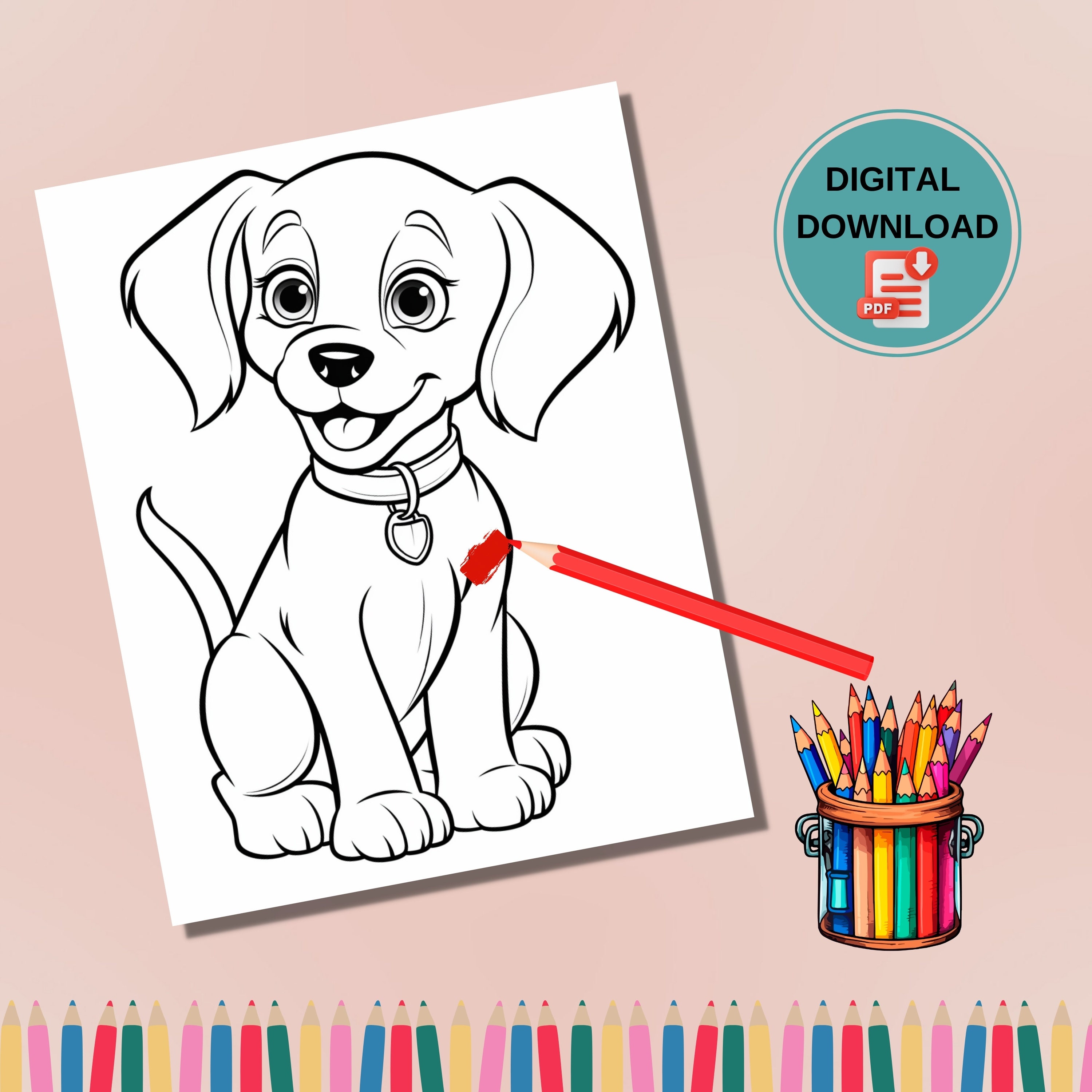 30 Easy Dog Coloring Pages for Kids Toddlers Kawaii Animal Preschoolers ...
