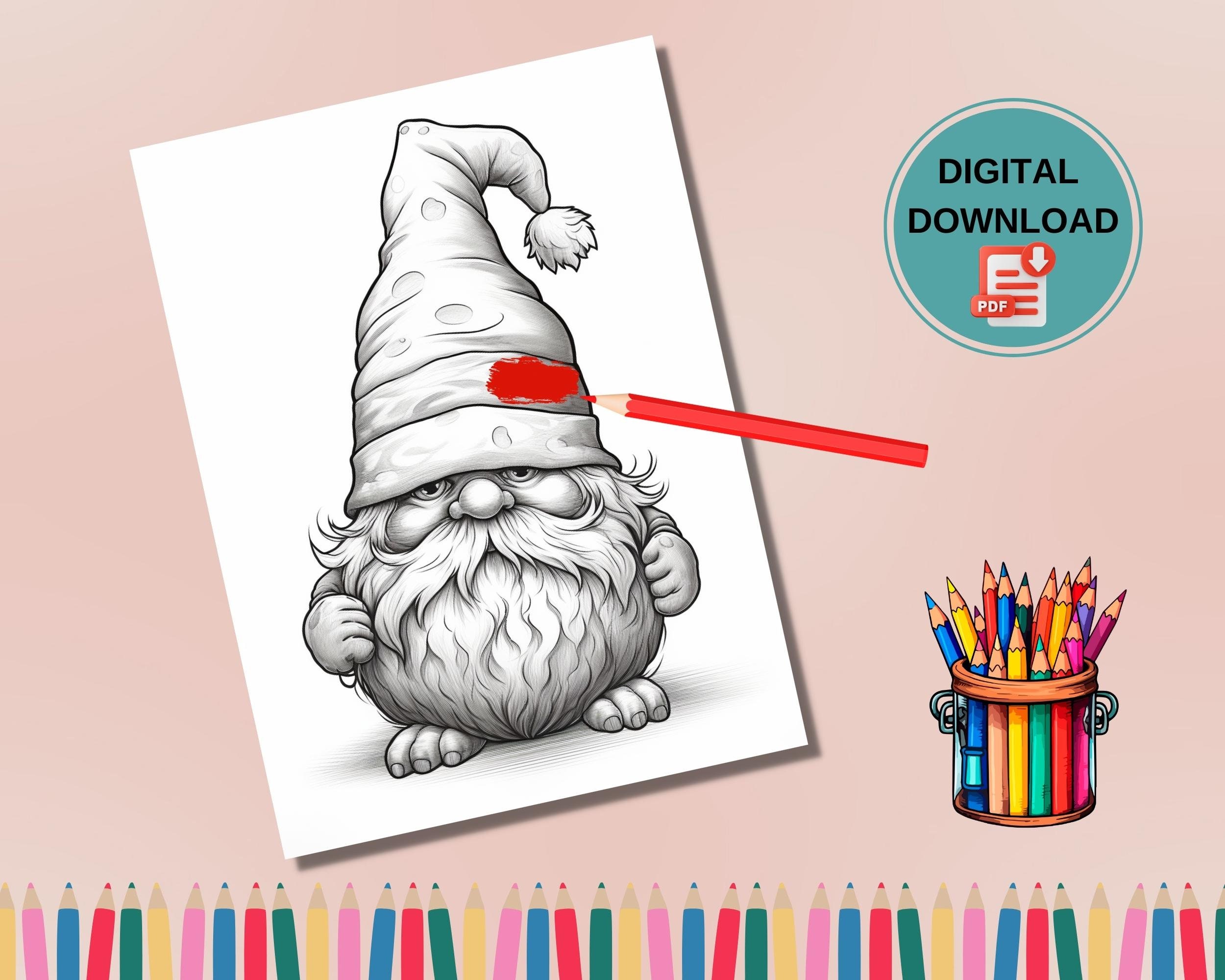 42 Christmas Gnomes Coloring Book Pages, Xmas Noel Gnome Coloring Pages ...