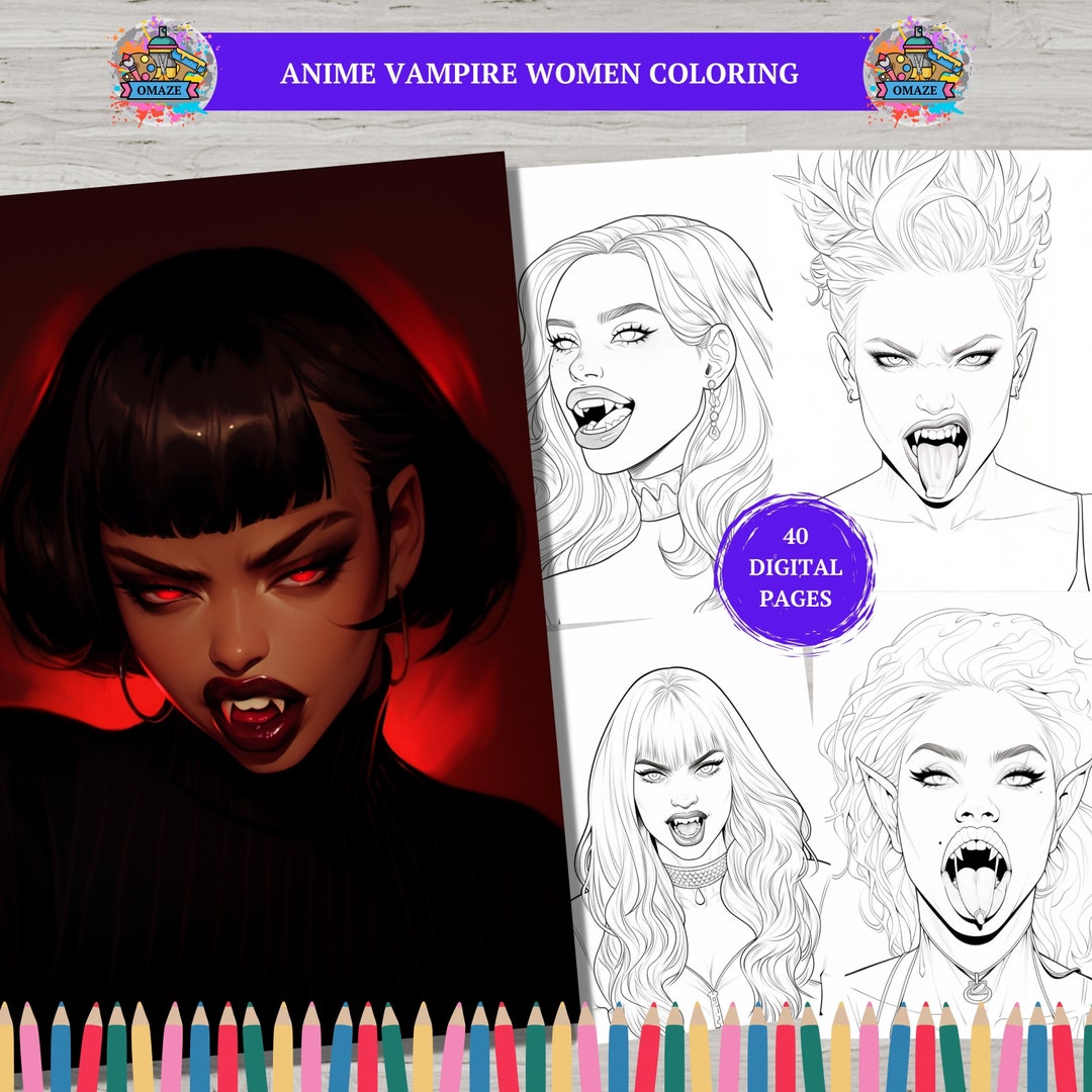 40 Anime Vampire Girls Coloring Book Pages Women, Manga Fantasy ...