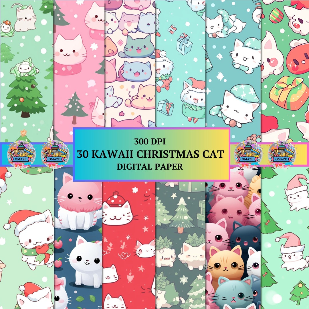 30 Kawaii Kitty Cat Christmas Edition Digital Papers- Cat Scrapbook ...