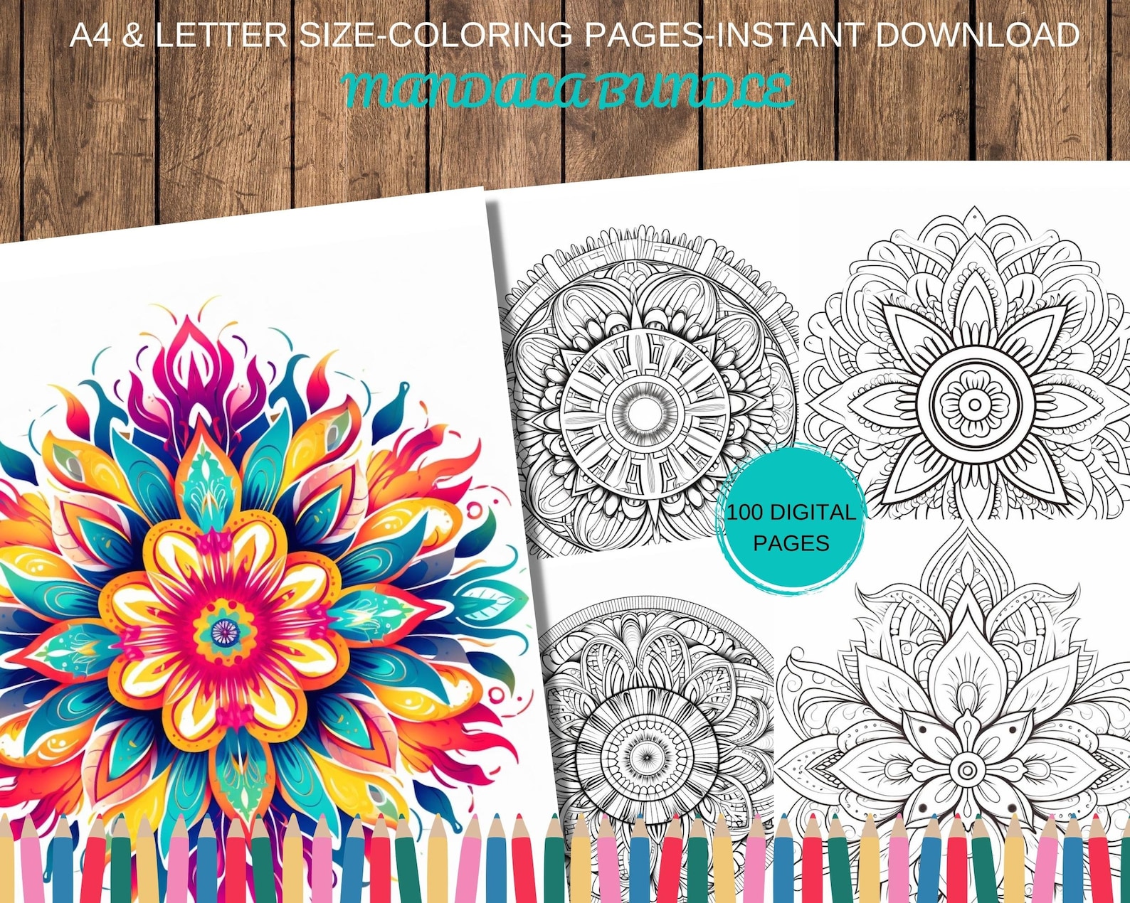 100 Mandala Coloring Book Pages, Coloring Page Book, Printable Coloring ...