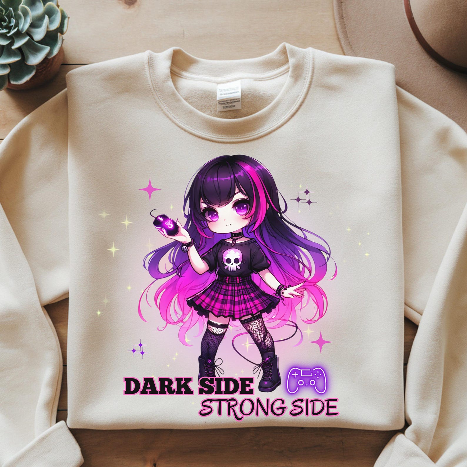 Purple Hair Chibi Girl Gamer Kawaii Chibi Gothic Girl Chibi Gamer Gift ...