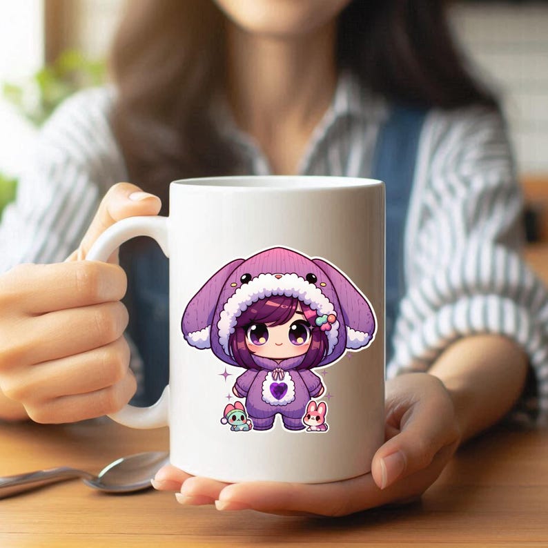 Chibi Bunny in Pajama Outfit Png, Cute Kawaii Purple Bunny Png, Chibi ...