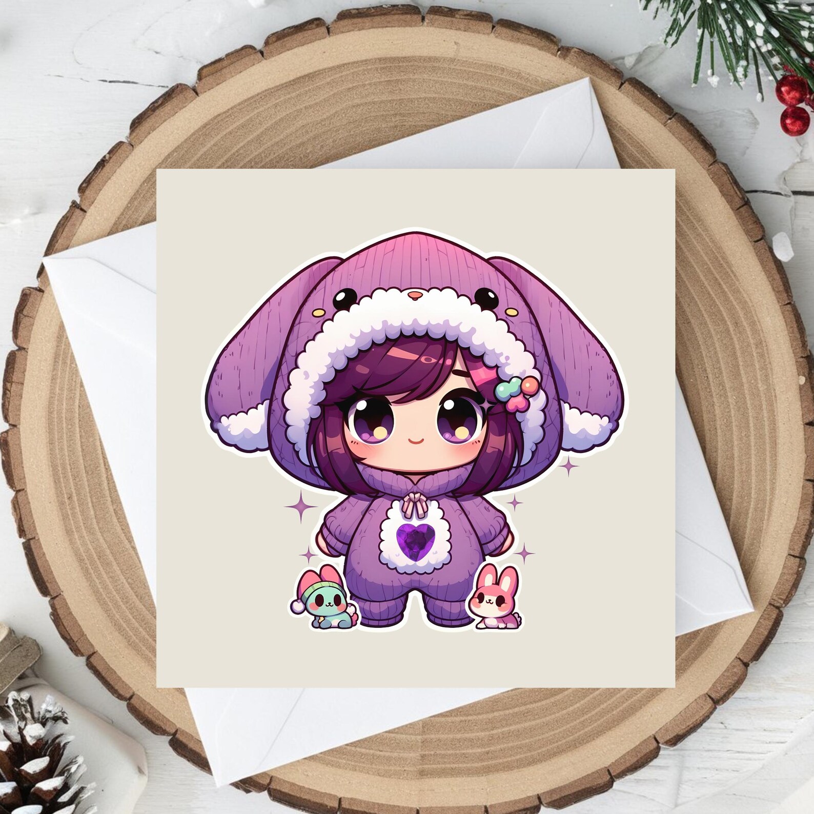 Chibi Bunny in Pajama Outfit Png, Cute Kawaii Purple Bunny Png, Chibi ...