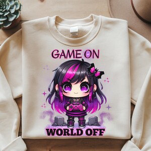 Purple Hair Chibi Girl Gamer Kawaii Chibi Gothic Girl Chibi Gamer Gift ...